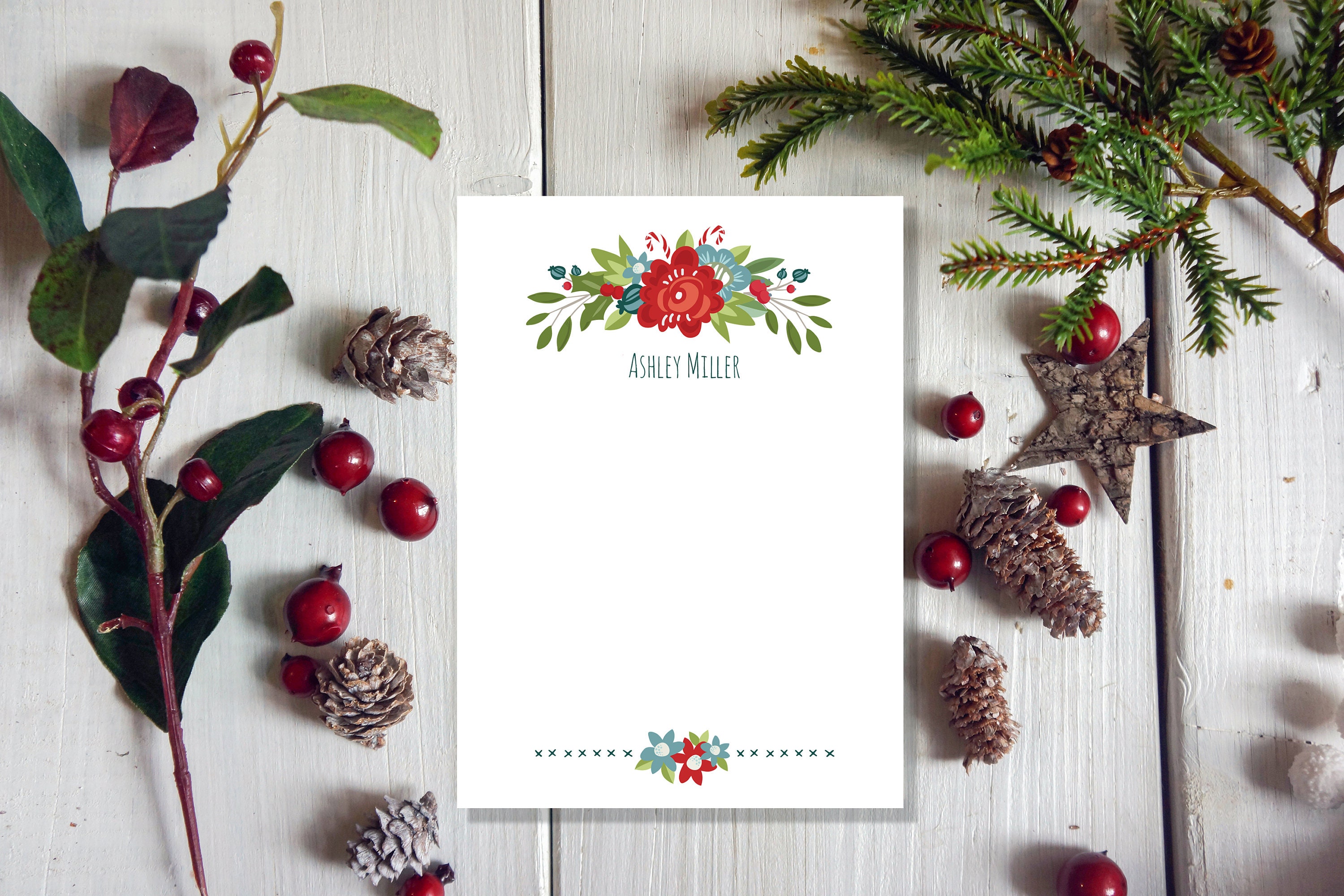 Personalized Christmas Primrose Notepad: Holiday Stationery Gift - Etsy