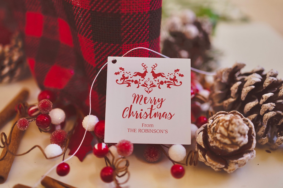 Personalized Red Reindeer Holiday Gift Tags or Stickers - Etsy