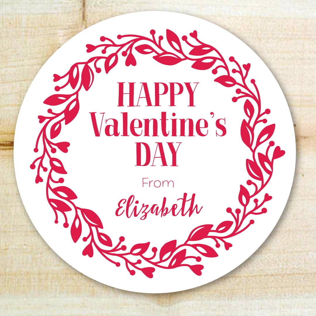 Valentine's Day Gift Sticker Personalized Gift Labels Red Heart Vines ...