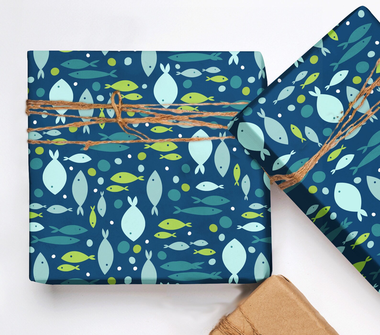 Navy Blue Fish Nautical Gift Wrap | Etsy