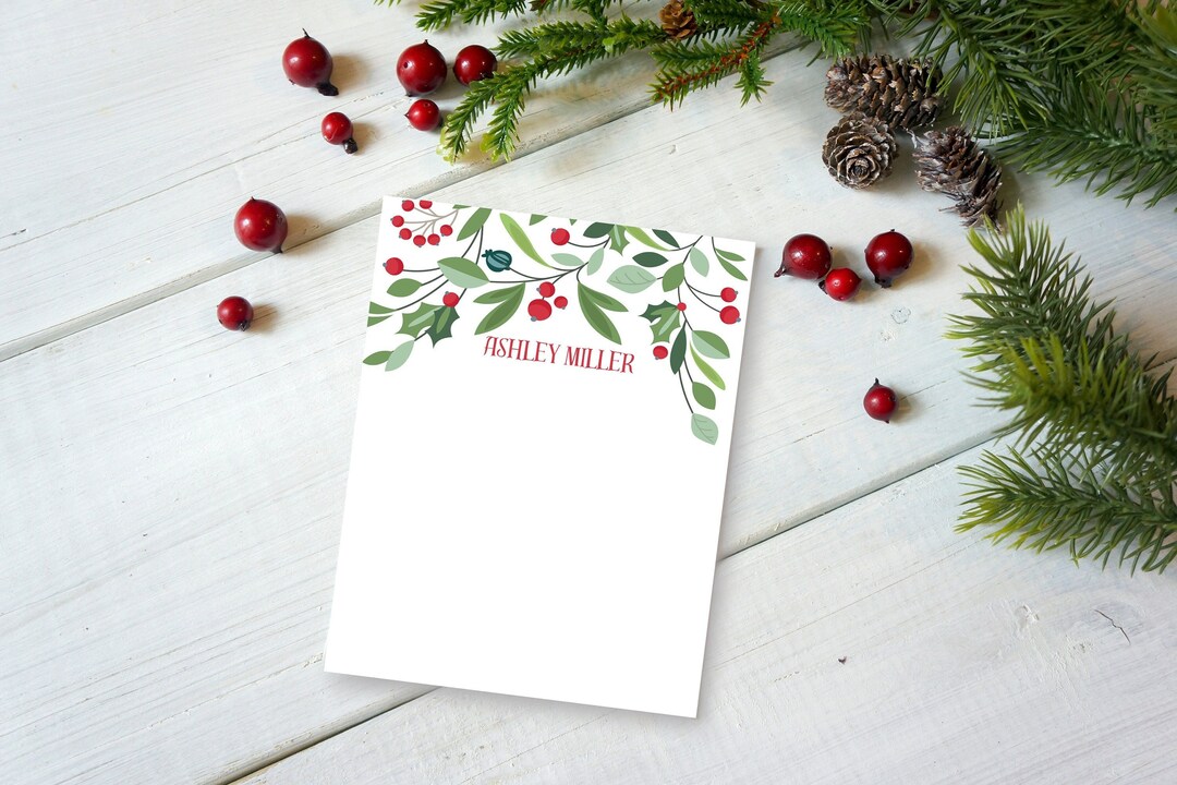 Christmas Berries and Leaves Personalized Note Pad | Personalized Note ...