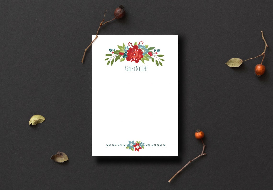 Personalized Christmas Primrose Notepad: Holiday Stationery Gift - Etsy