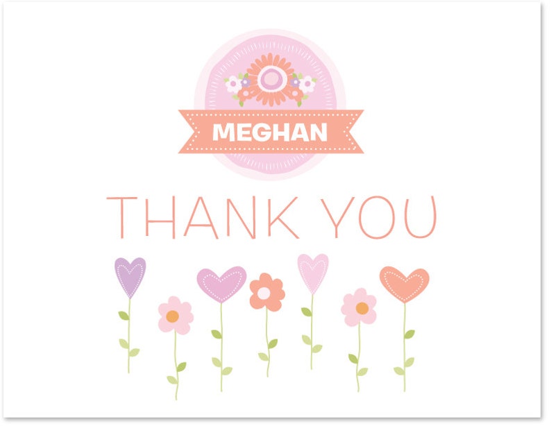 Personalized Thank You Card Pink Flower Garden Birthday | Etsy