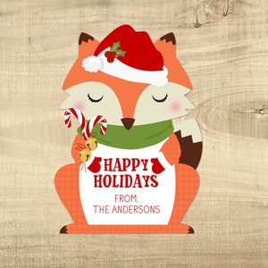 Little Christmas Fox Holiday Gift Tags or Stickers | Christmas Tags or ...