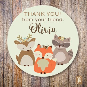 Woodland Animals Party Gift Tag Sticker | Personalized Party Labels ...