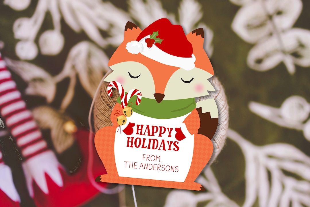 Little Christmas Fox Holiday Gift Tags or Stickers | Christmas Tags or ...