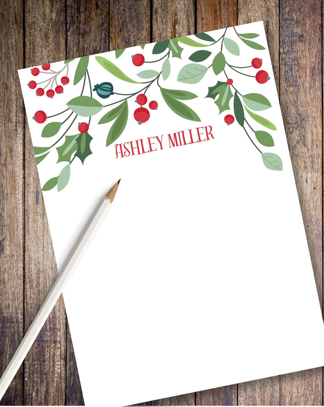 Christmas Berries and Leaves Personalized Note Pad Personalized Note ...
