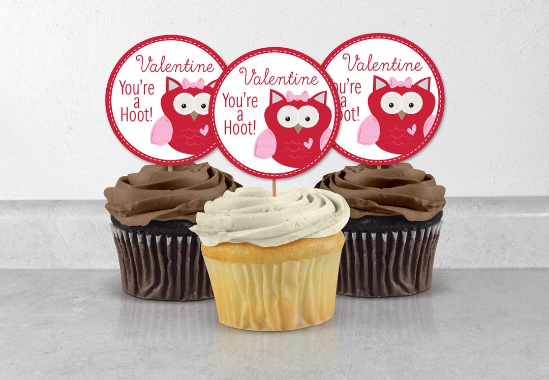 Valentine Hoot Owl Cupcake Toppers | Valentine's Day Cupcake Toppers ...
