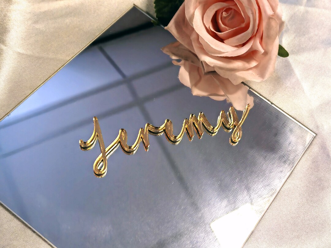 Gold Mirror Handwritten Style Place Names Place Settings Wedding Names ...
