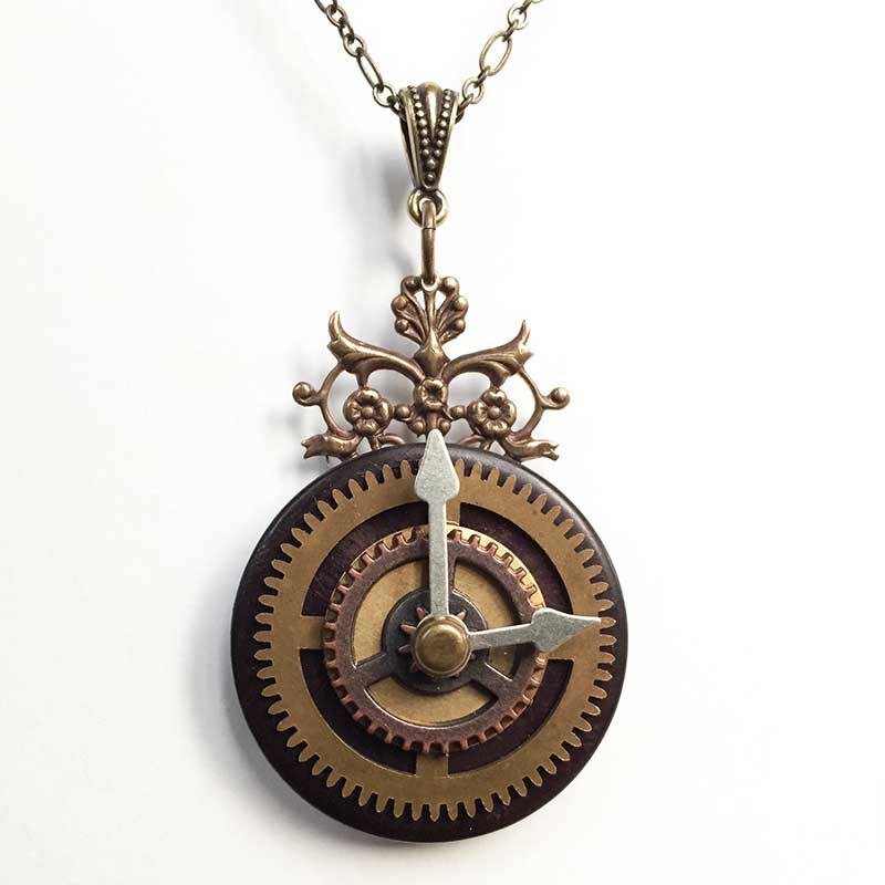 Interactive Steampunk Gear Necklace - Unique Steampunk Clock Pendant ...
