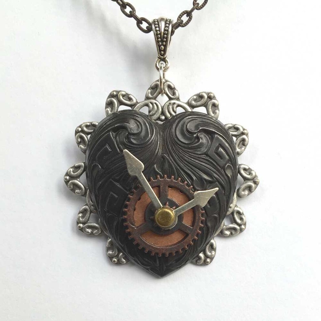 Heart Clock Necklace - Unique Steampunk Interactive Pendant - Heart ...