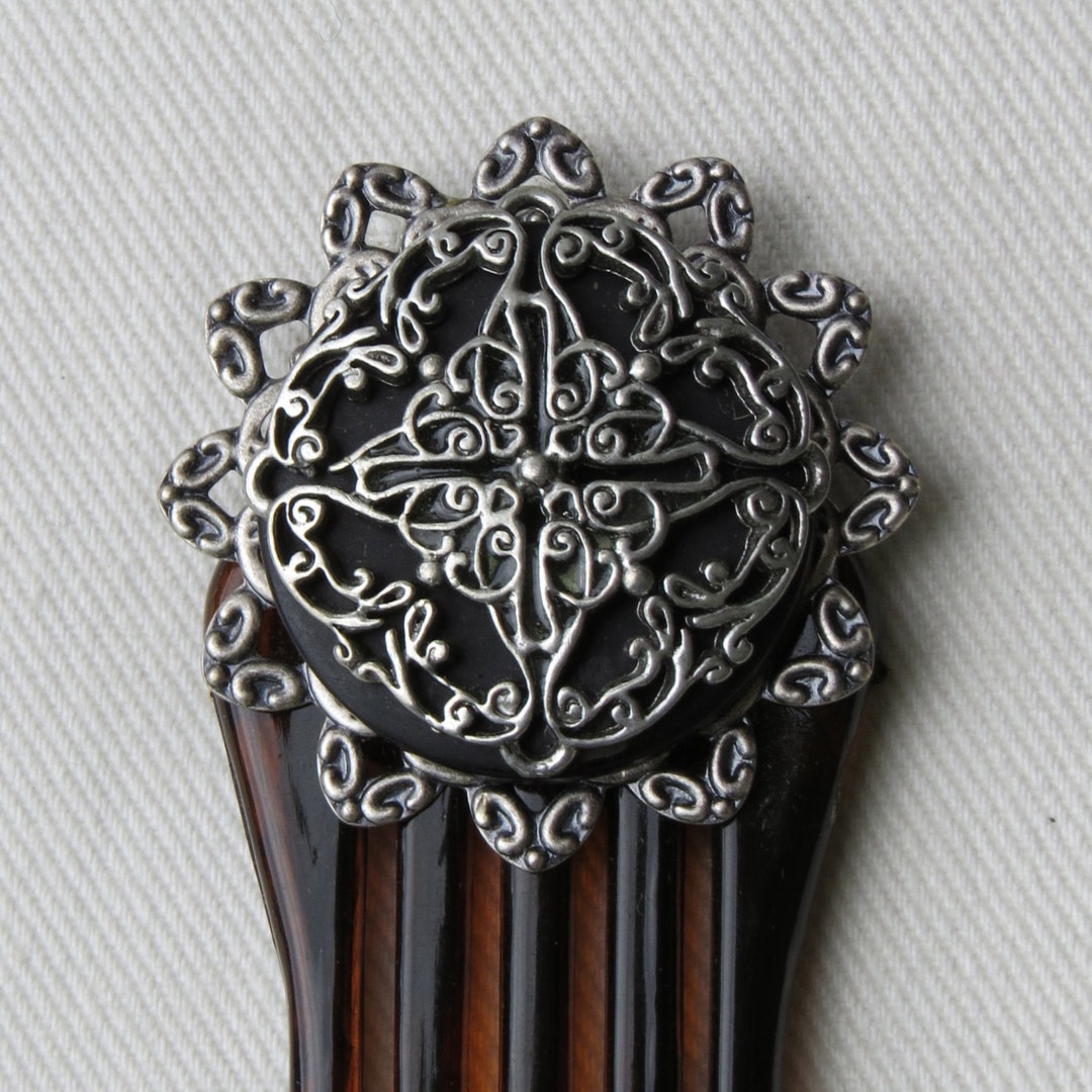 Hair Comb - Celtic Hair Comb - Silver Celtic Cross on Silver Filigree ...