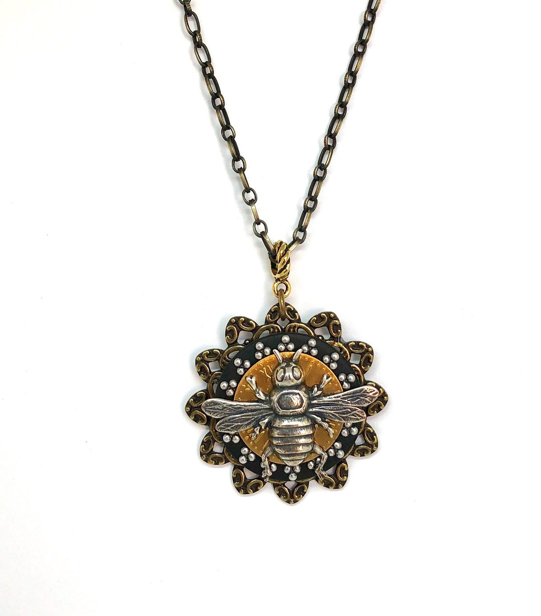 Bee Necklace - Steampunk Bee Clock Pendant - Insect Jewelry - Unique ...