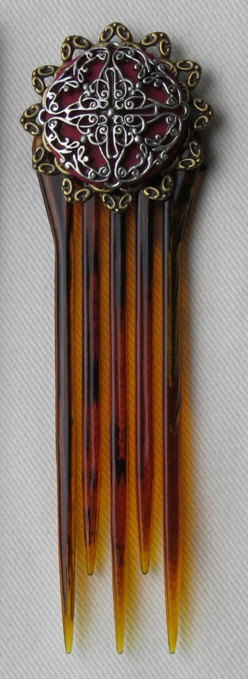 Celtic Hair Comb - Burgundy - Silver on Brass - Hair Ornament- Hair ...