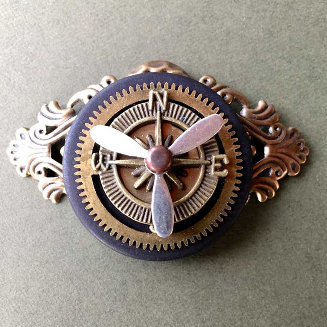Steampunk Compass Pin - Steampunk Compass Badge - Unique Steampunk Pin ...