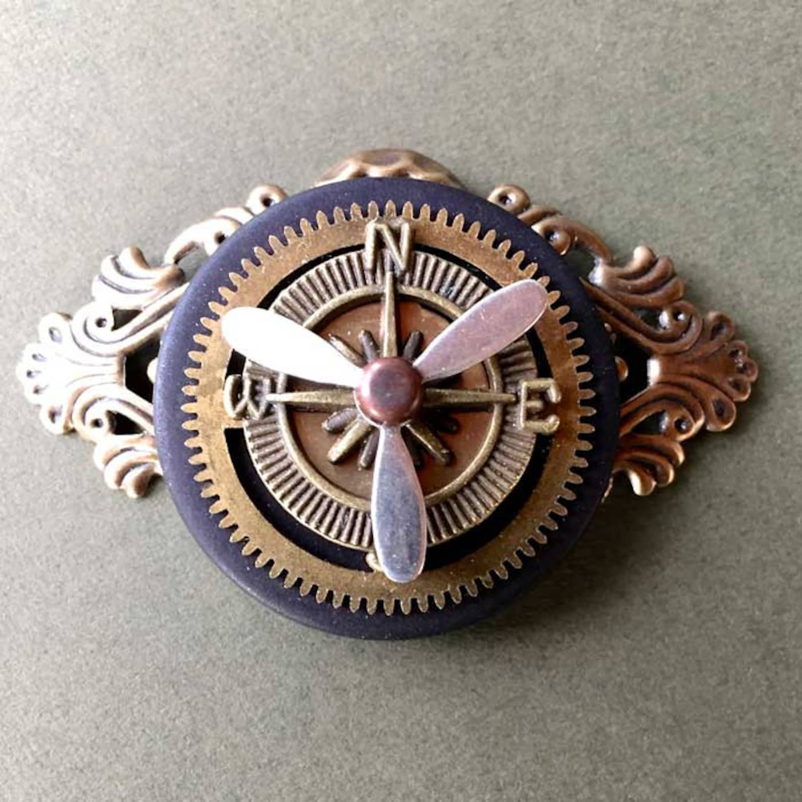 Steampunk Compass Pin - Steampunk Compass Badge - Unique Steampunk Pin ...