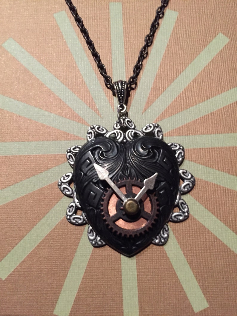 Heart Clock Necklace - Unique Steampunk Interactive Pendant - Heart ...