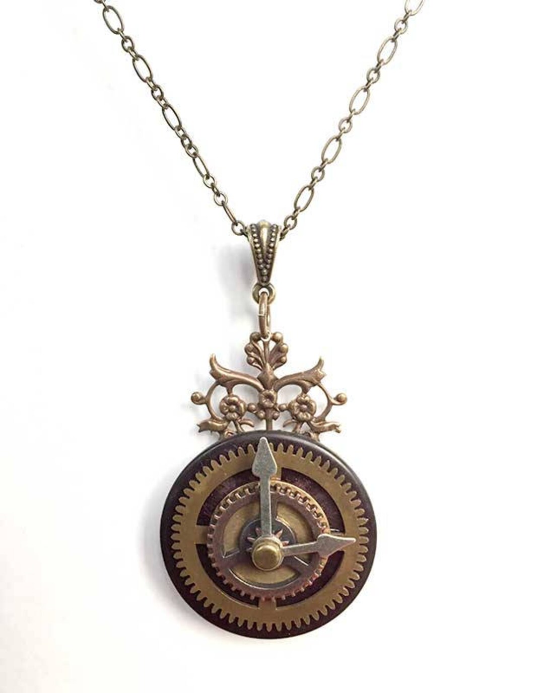 Interactive Steampunk Gear Necklace - Unique Steampunk Clock Pendant ...