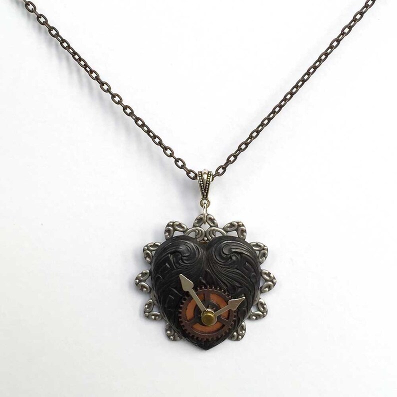 Heart Clock Necklace - Unique Steampunk Interactive Pendant - Heart ...