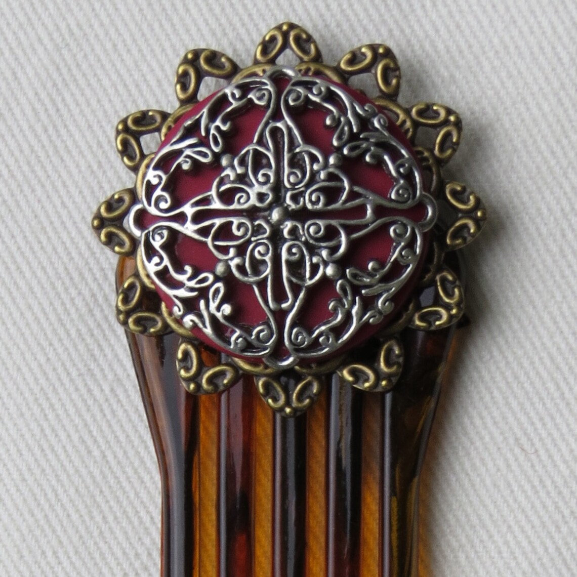Celtic Hair Comb - Burgundy - Silver on Brass - Hair Ornament- Hair ...