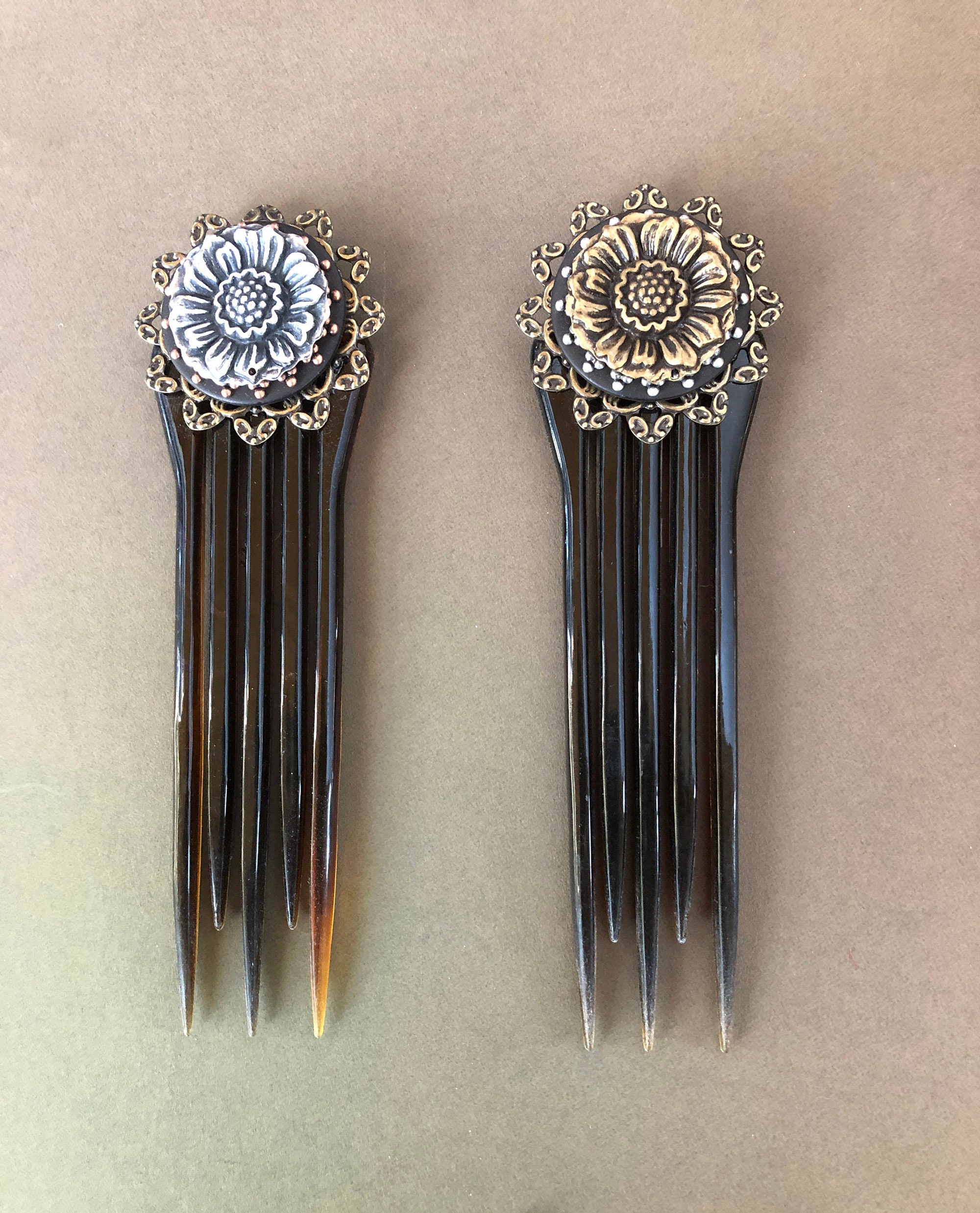 Flower Hair Comb - Victorian Hair Comb - Silver Flower OR Brass Flower ...