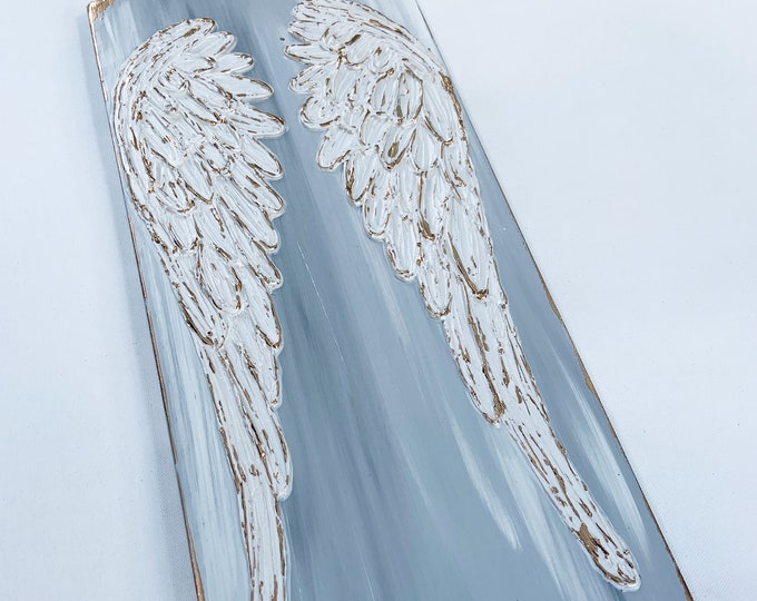 Angel Wings Heavy Texture Hand Painted 8x16 on Wood Gold - Etsy