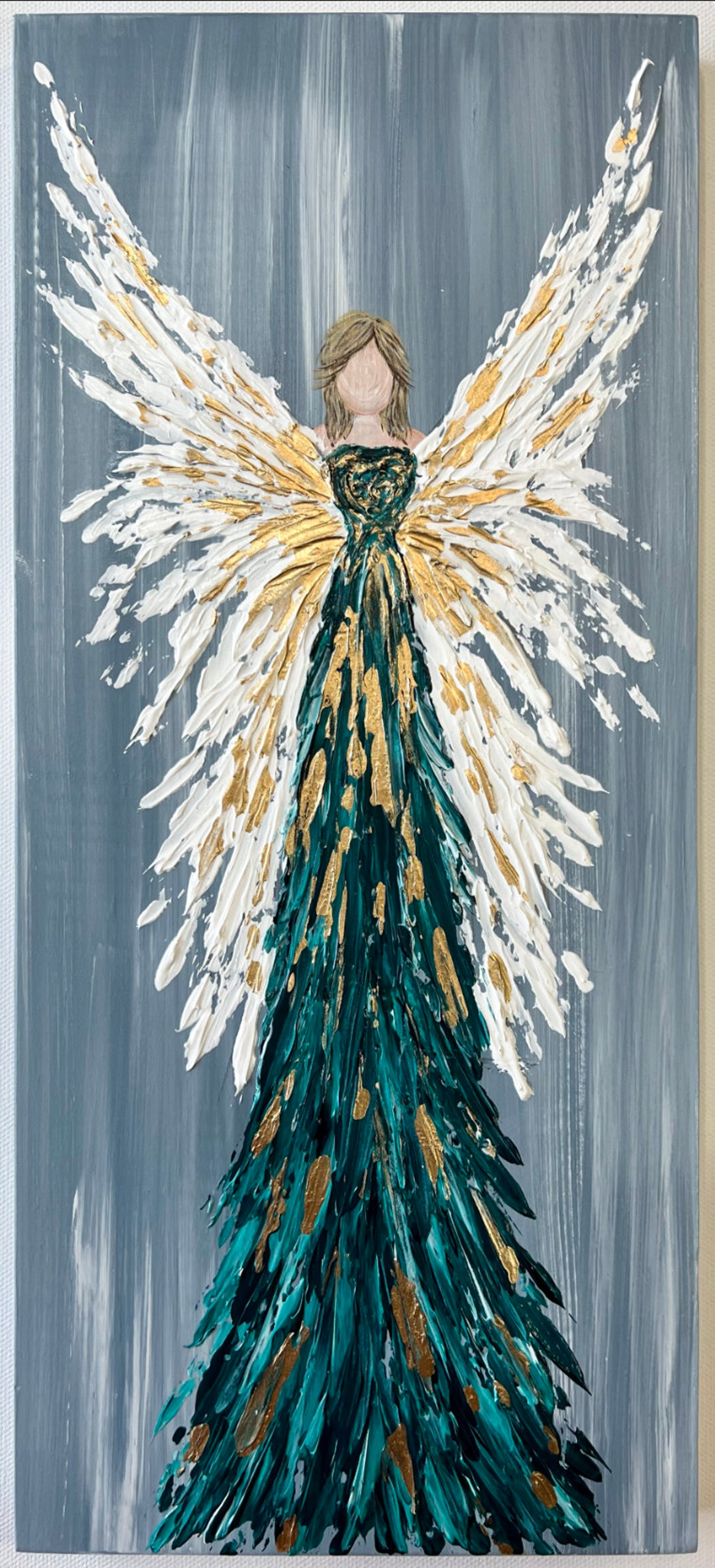 Angel on Wood Hand Painted Heavy Texture 8x16 - Etsy
