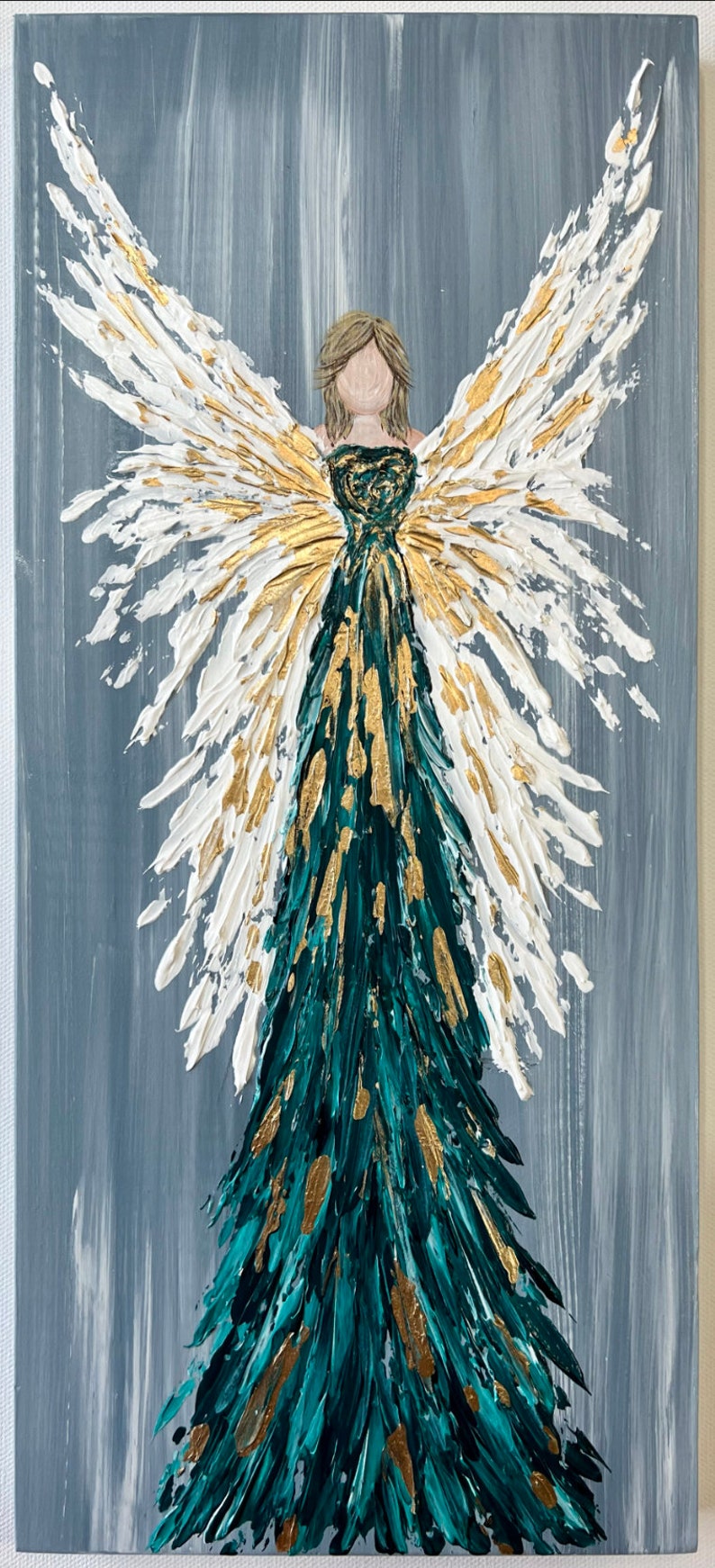 Angel on Wood Hand Painted Heavy Texture 8x16 - Etsy