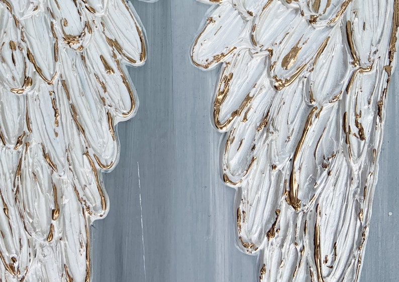 Angel Wings Heavy Texture Hand Painted 8x16 on Wood Gold | Etsy