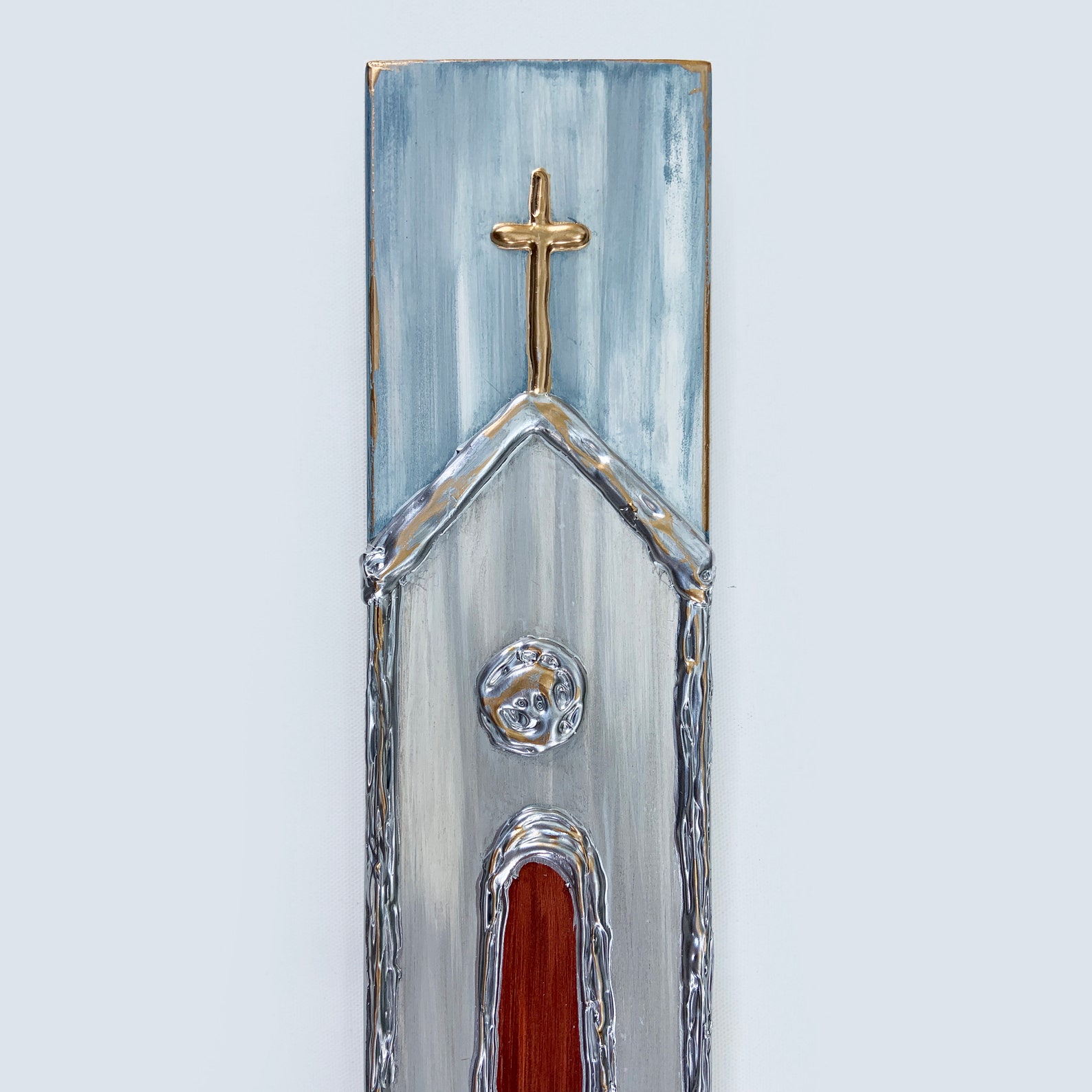 Church 4x16 on Wood Heavy Texture Hand Painted Metallics - Etsy