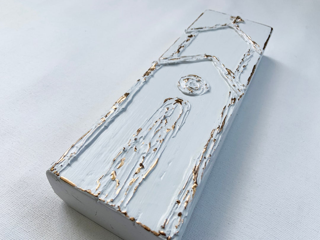 Church on Painted Wood, Heavy Texture Painting 4"x12", Hand Painted on ...