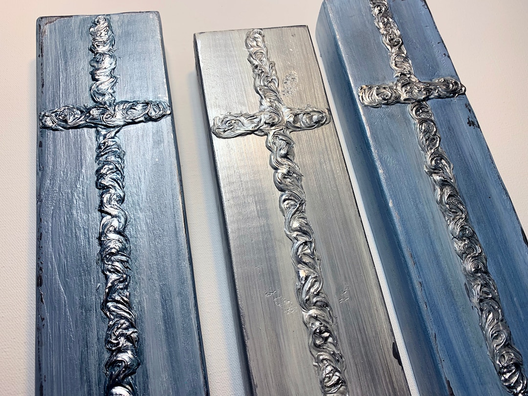 Heavy Texture Paint Aged Cross on Wood, 4x12, Metallic - Etsy