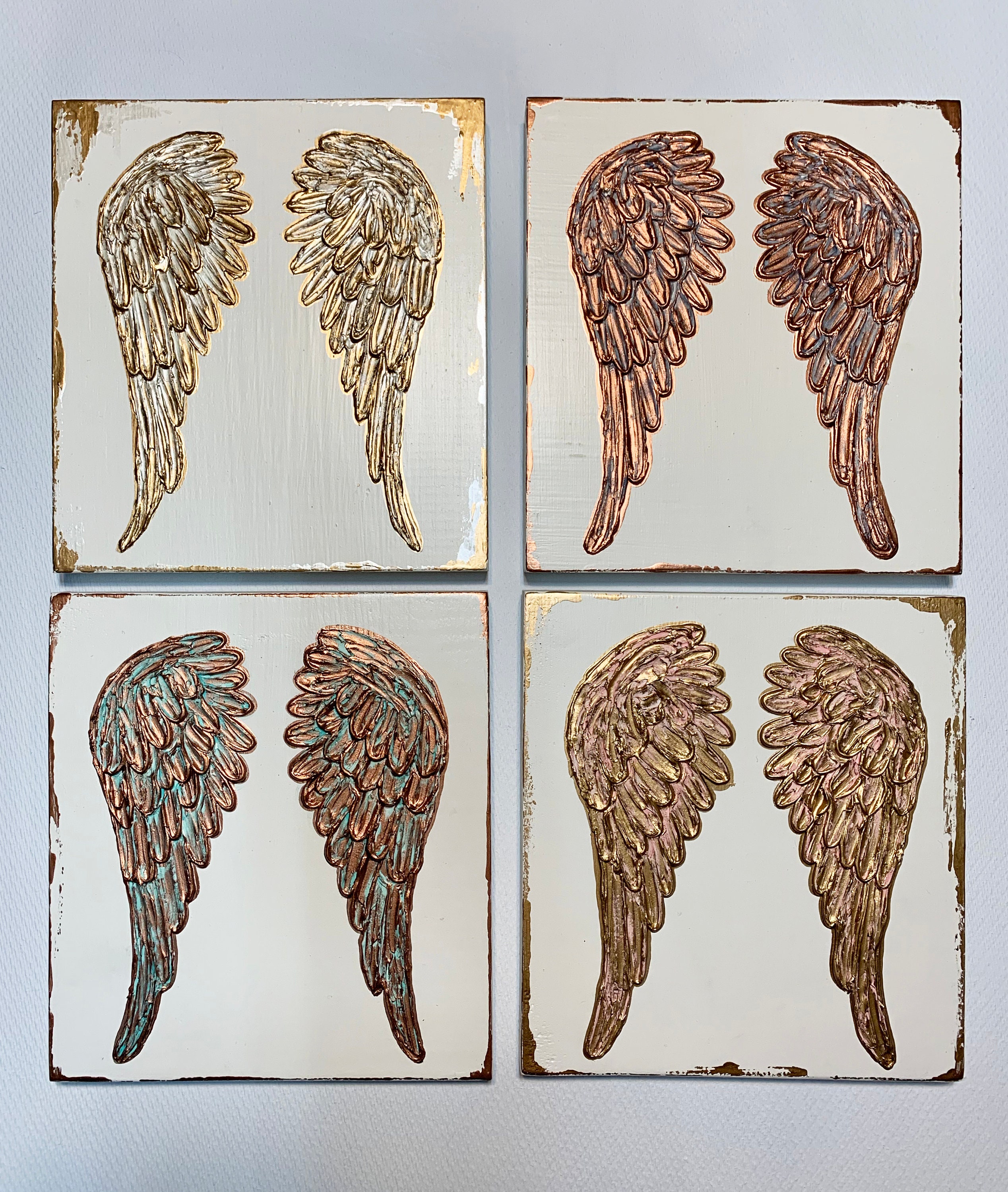 Angel Wings on Wood Texture Paint Gold White 8x8 | Etsy