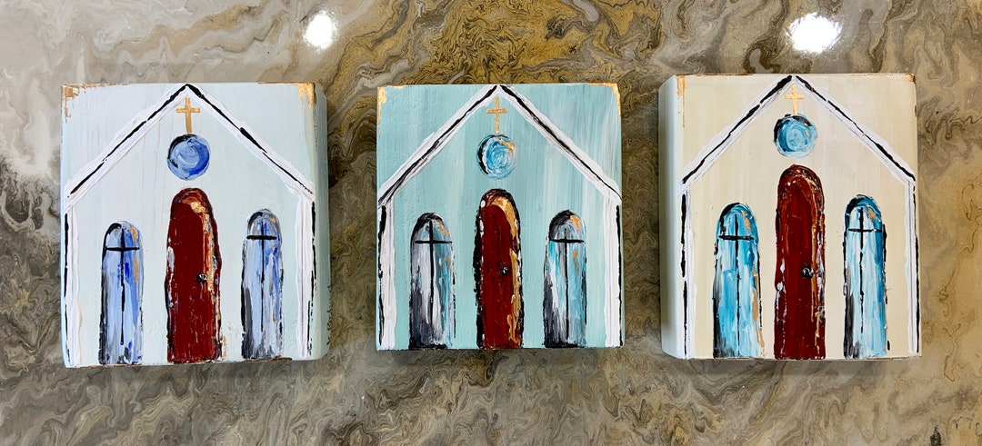 Church Painted on Wood, Heavy Texture - Etsy