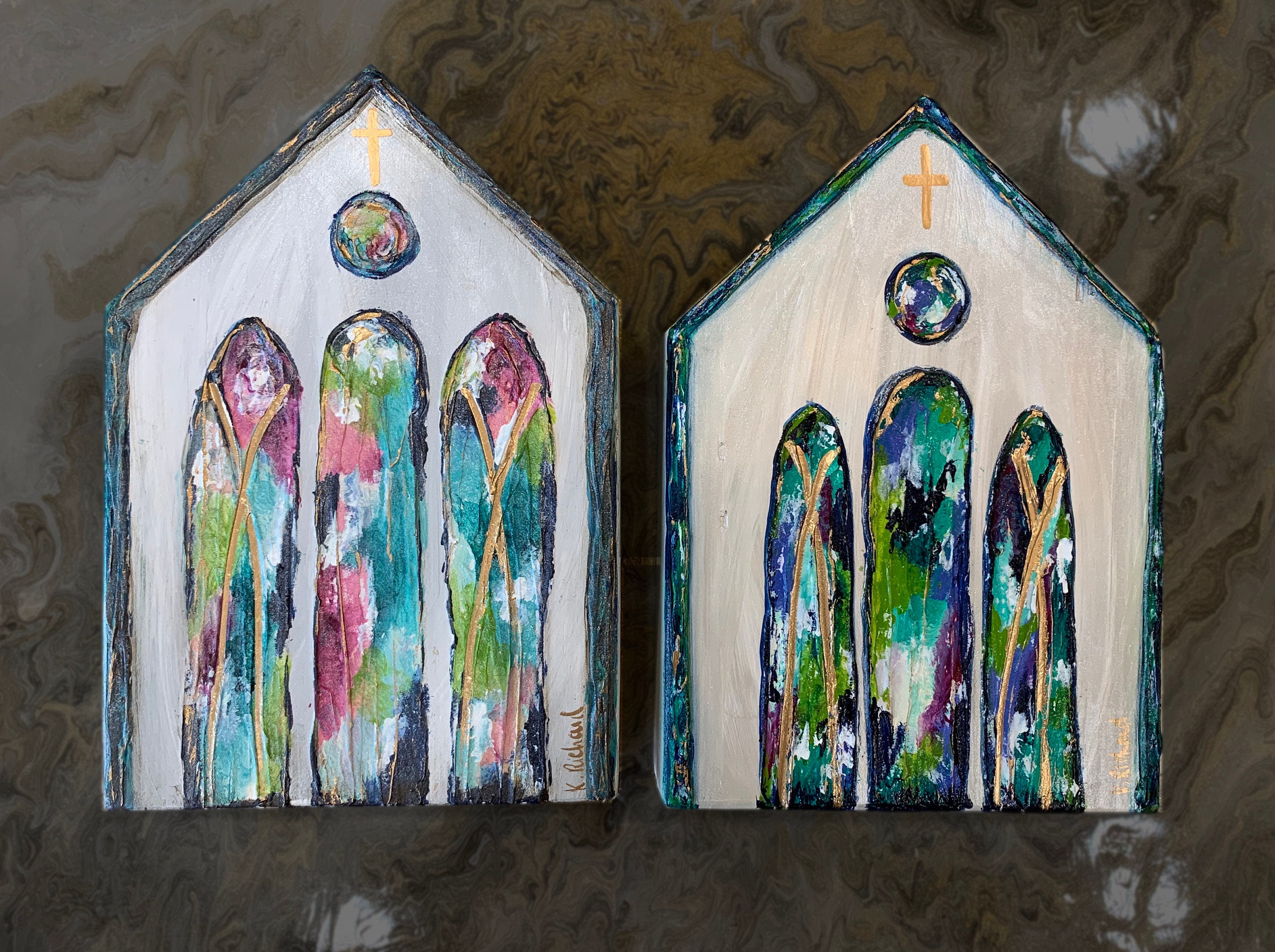 Church on Painted Wood, Heavy Texture Painting 6x8, Hand Painted on ...