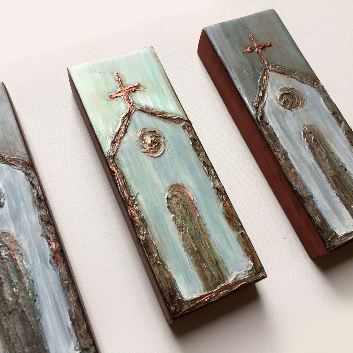 Church on Painted Wood Heavy Texture Painting - Etsy