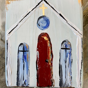 Church Painted on Wood, Heavy Texture - Etsy