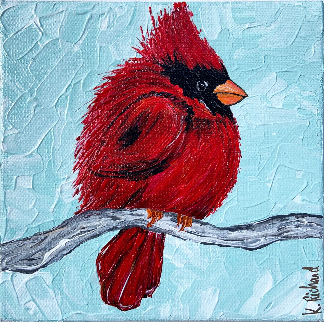 Red Cardinal Painting, 6x6 - Etsy