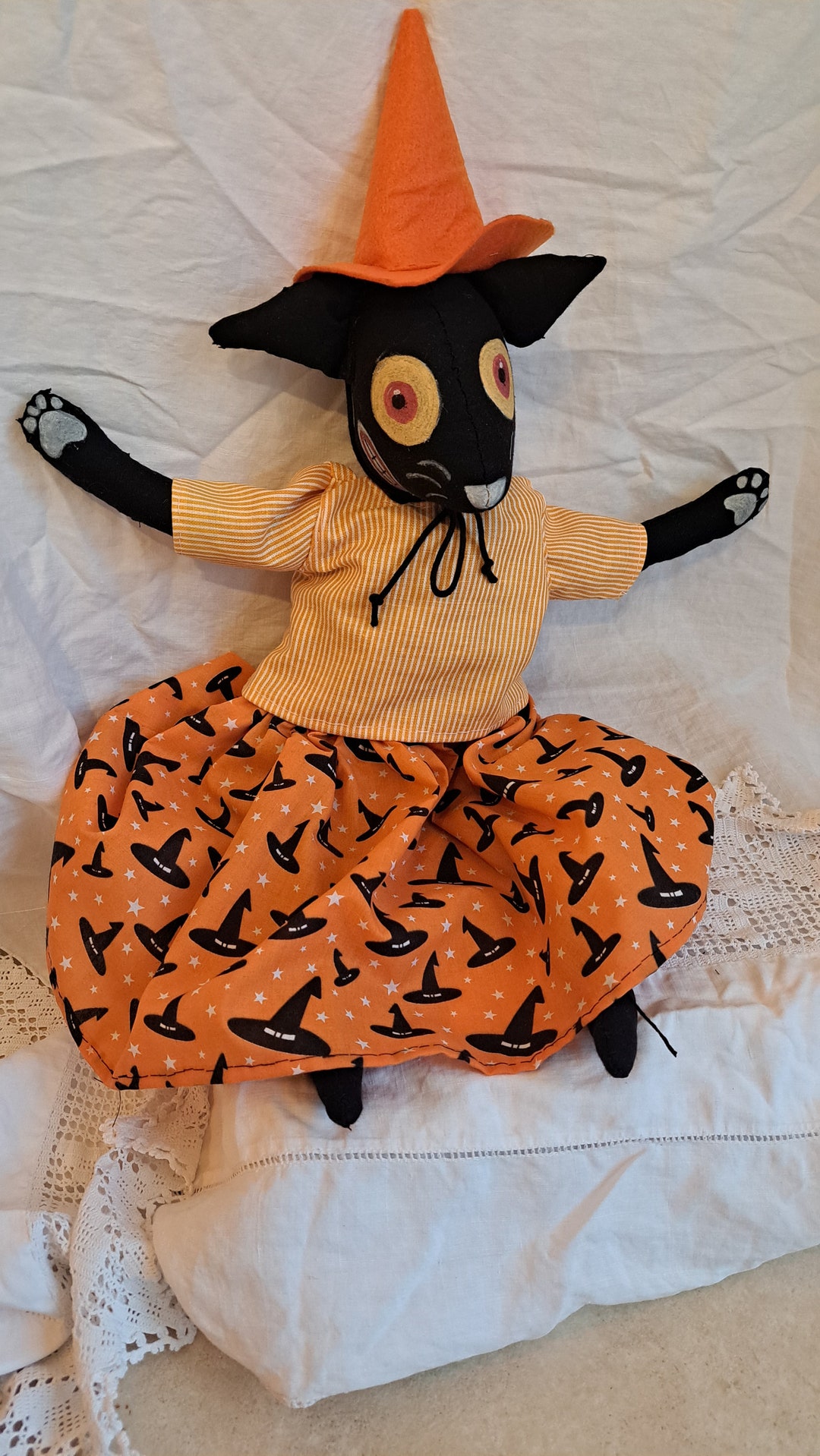 Halloween Cat Art Doll - Etsy UK