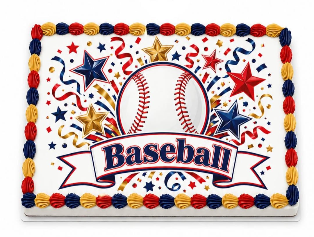 Baseball Stars Banner Edible Cake Topper, Sports Birthday Frosting ...