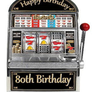 Las Vegas Happy 80th Birthday Slot Machine ~ Edible 2D Fondant Birthday ...