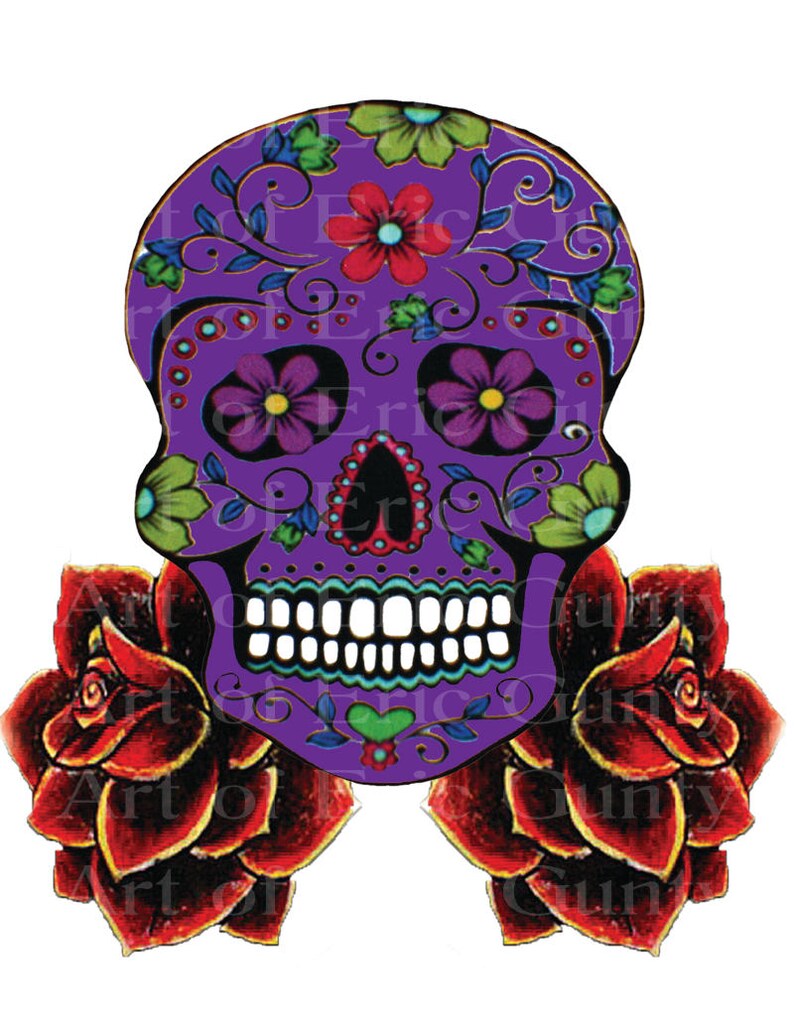 Purple Sugar Skull & Roses Halloween Birthday Edible 2D - Etsy