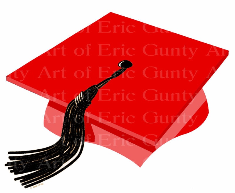 Red Graduation Cap With Black Tassel Birthday Edible 2D | Etsy