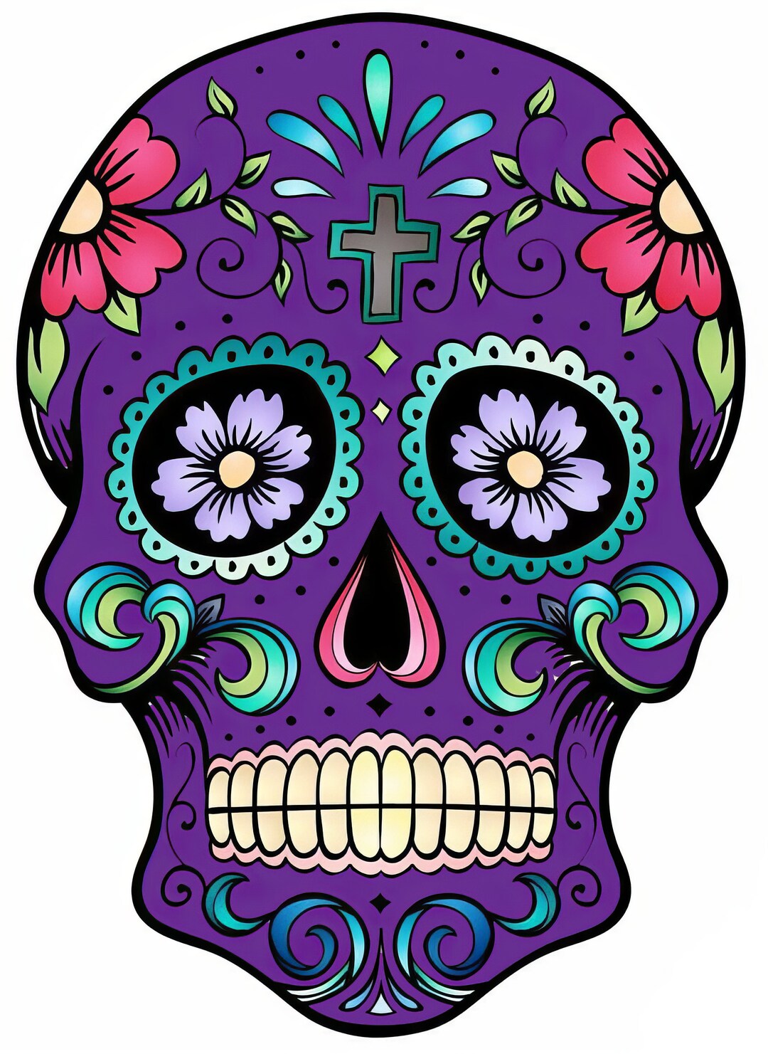 Purple Sugar Skull Halloween Birthday ~ Edible 2D Fondant Birthday Cake ...