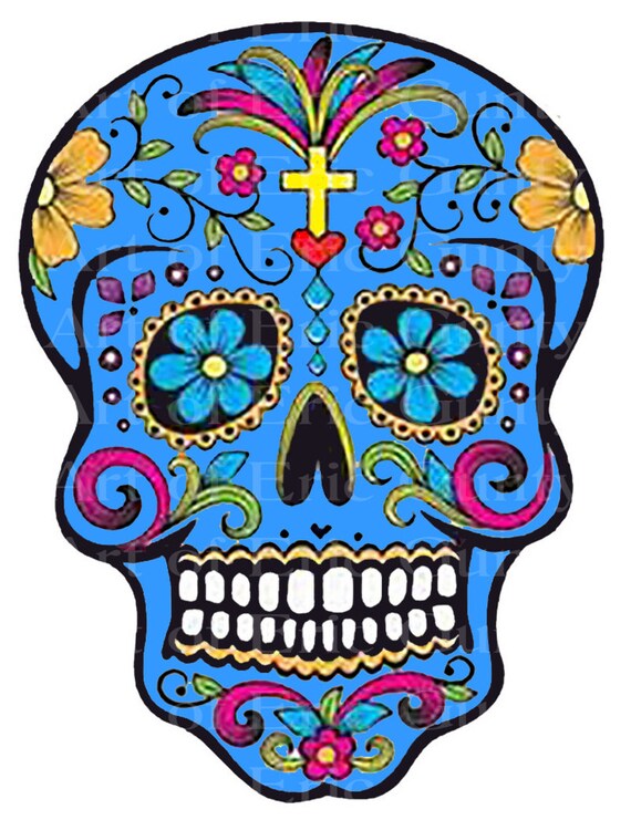 Blue Sugar Skull Halloween Birthday Edible 2D Fondant - Etsy