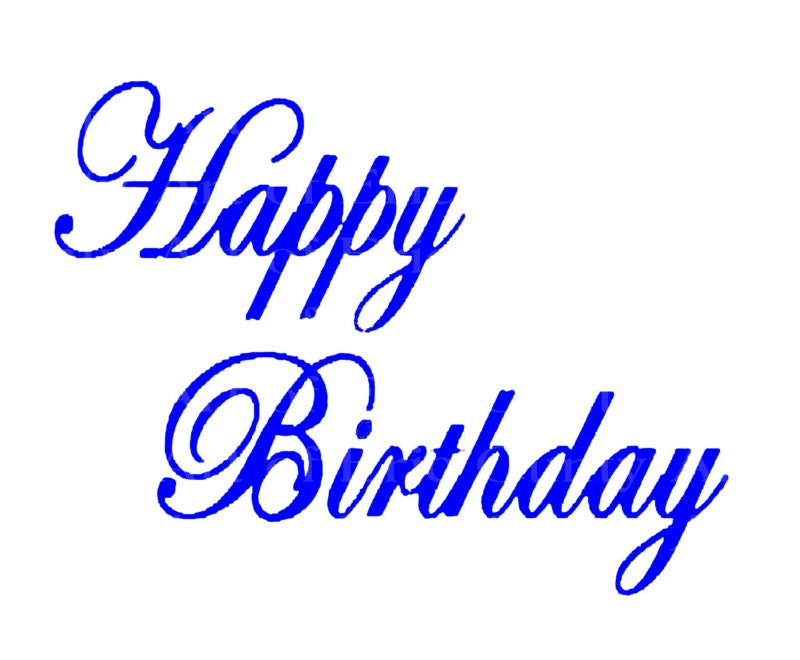 Blue Happy Birthday Script Edible 2D Fondant Birthday | Etsy