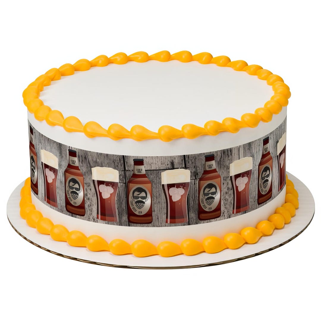 Beer & Beards Father's Birthday ~ Edible 2D Fondant Birthday Cake Side ...