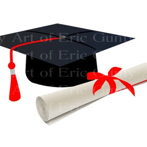 Black Graduation Cap With Red Tassel Diploma Birthday Edible - Etsy