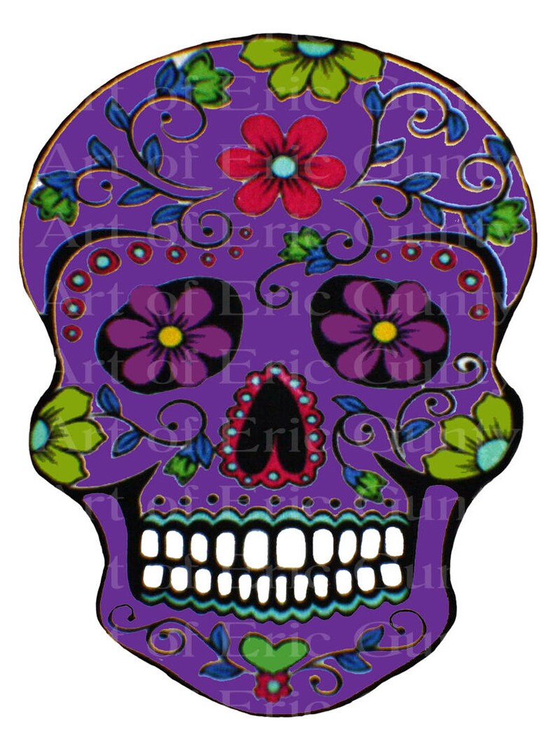 Purple Sugar Skull Halloween Birthday Edible 2D Fondant - Etsy