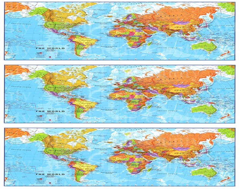 World Map Birthday Side Strips Edible 2D Fondant Birthday - Etsy